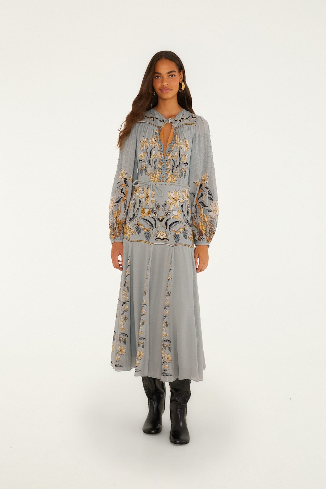 FARM RIO FARM RIO Stained Glass Beauty Long Sleeve Pleated Maxi Dress